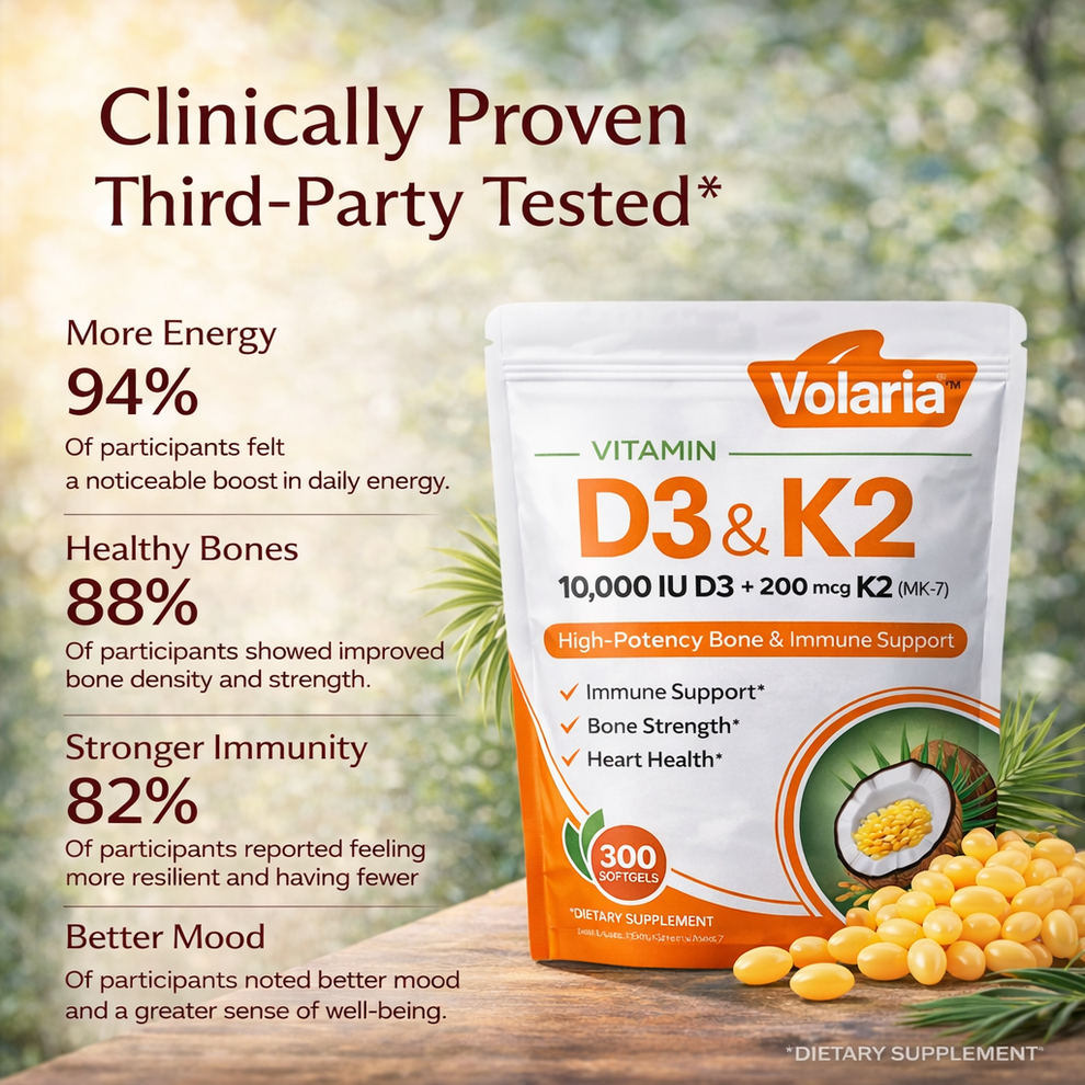 Volaria™ Vitamin D3 & K2 (10,000 IU) | High-Potency Bone & Immune Support